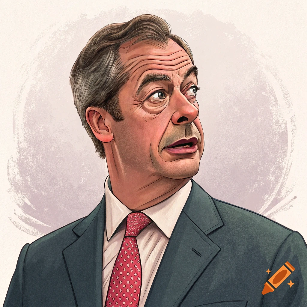 Caricature drawing of Nigel Farage in the style of Nigel Thornberry ...