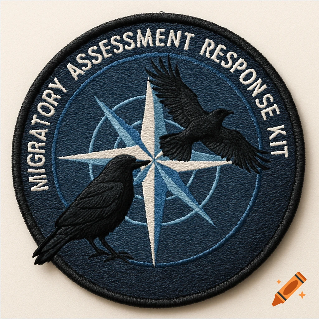 Embroidered patch with ravens and compass rose on Craiyon