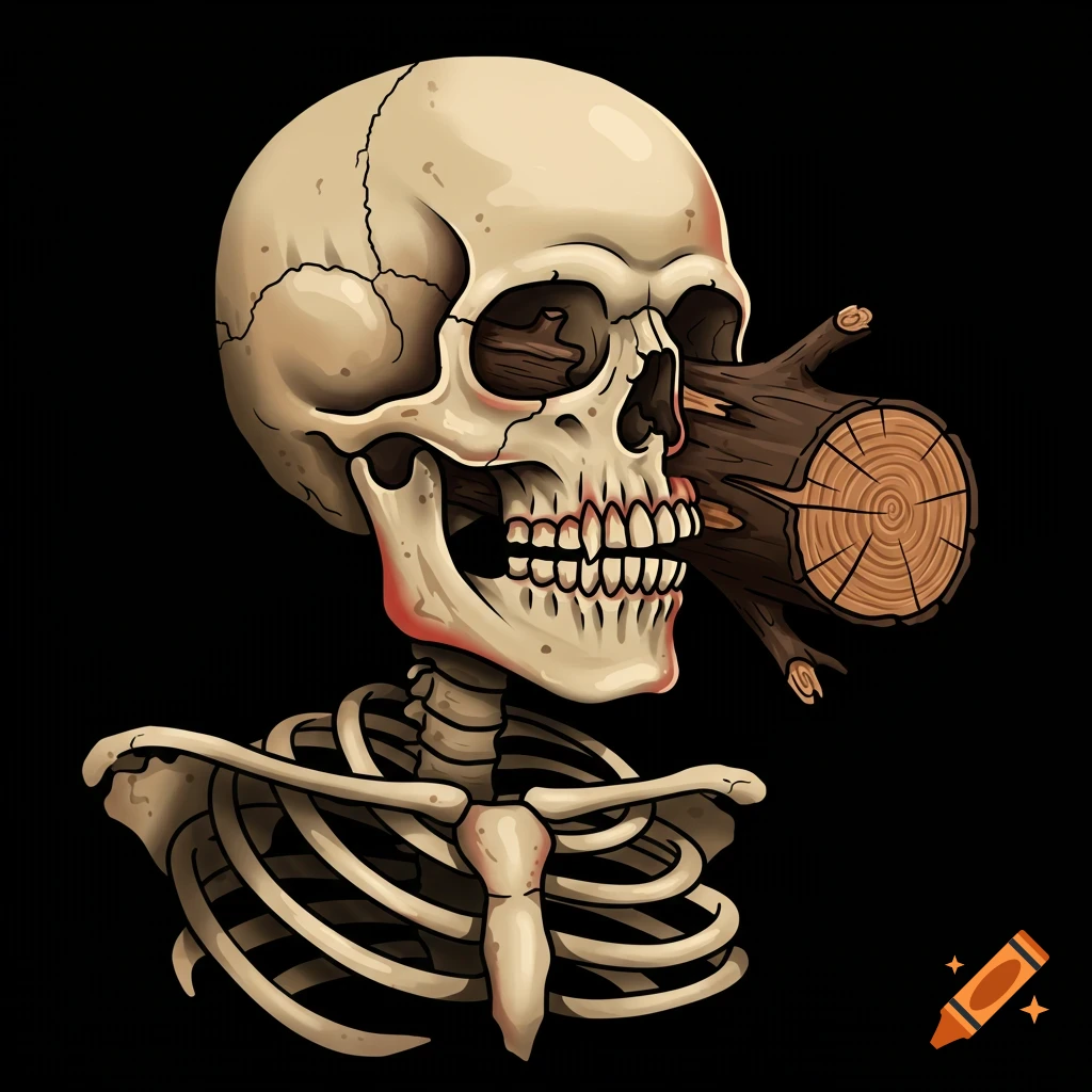 An American traditional tattoo style illustration of a skeleton with a ...