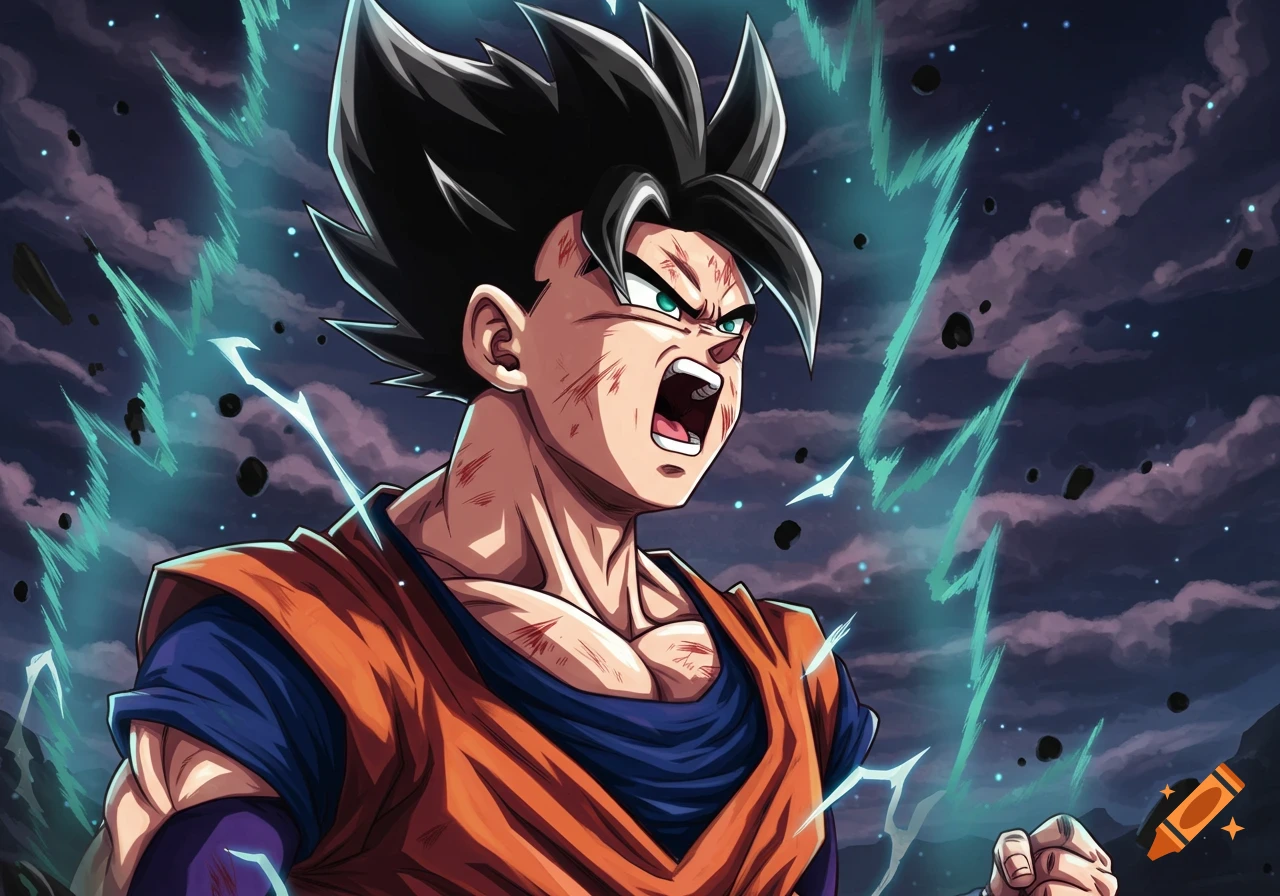 Anime illustration of Mystic Gohan powering up intensely with rage ...
