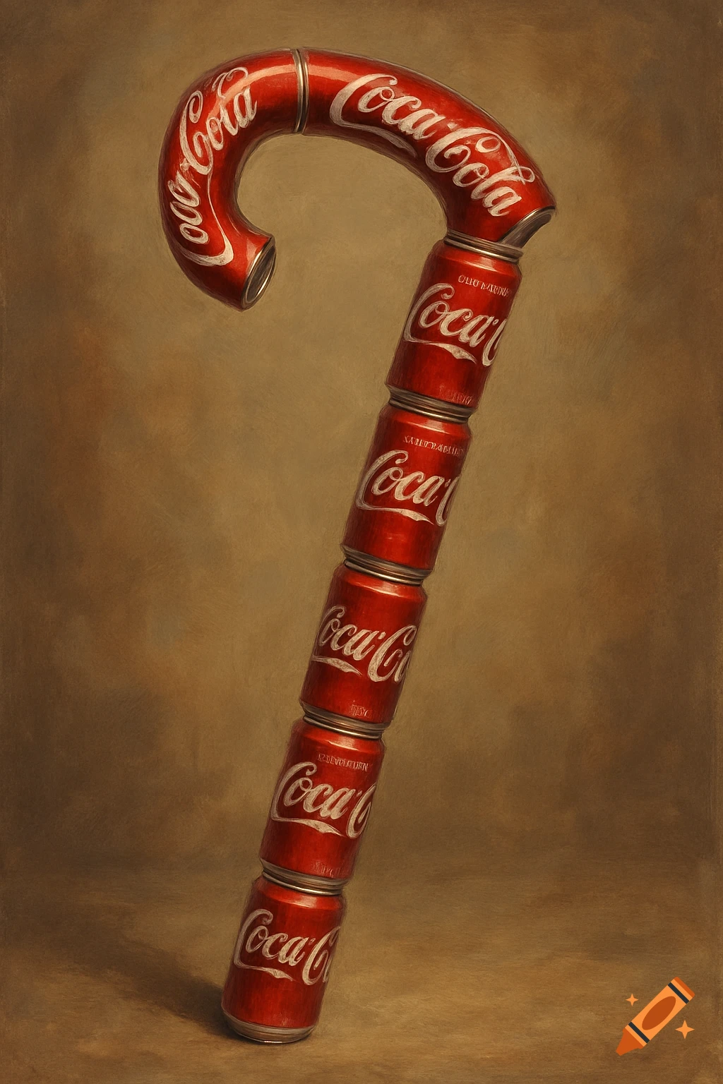 A candy cane shape formed by stacked Coca-Cola cans, rendered in a ...