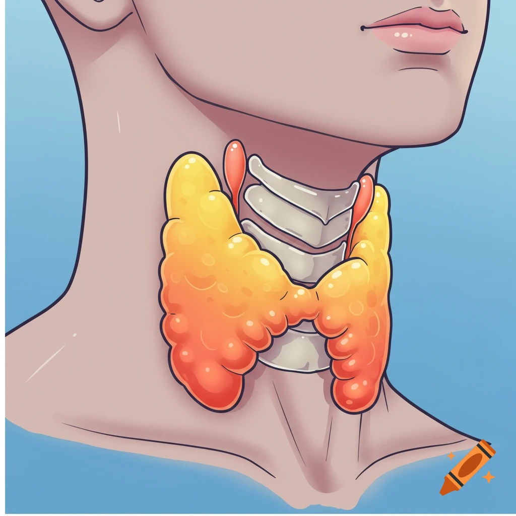 Cartoon illustration of human thyroid and parathyroid glands on Craiyon