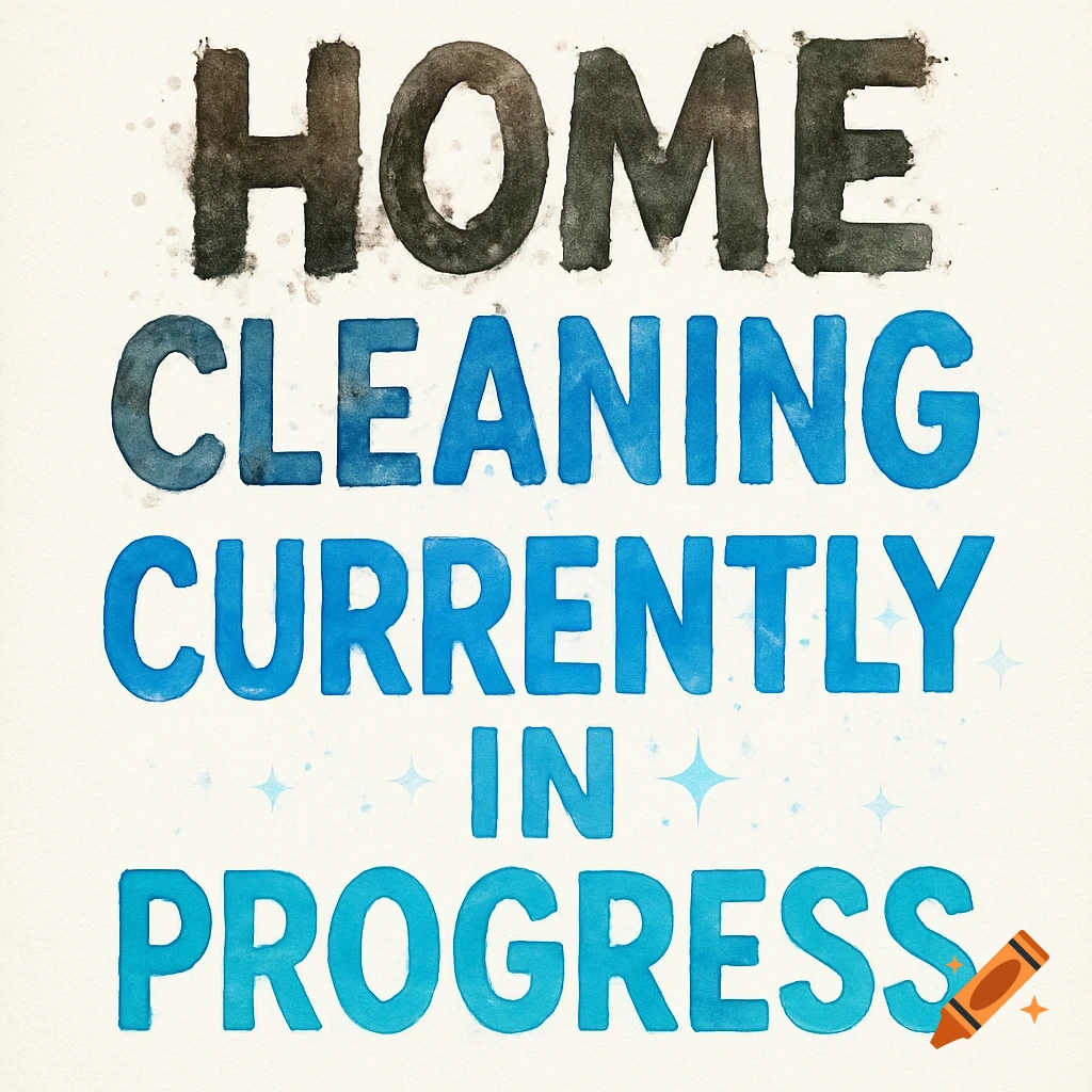 Watercolor text art saying 'HOME CLEANING CURRENTLY IN PROGRESS' on Craiyon