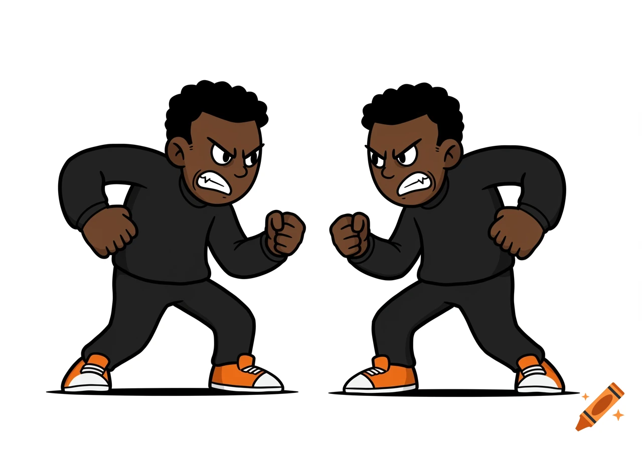 Two identical angry cartoon characters in a fighting stance on Craiyon