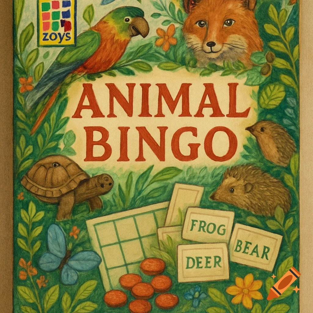 Packaging design for Animal Bingo featuring illustrations of a parrot ...