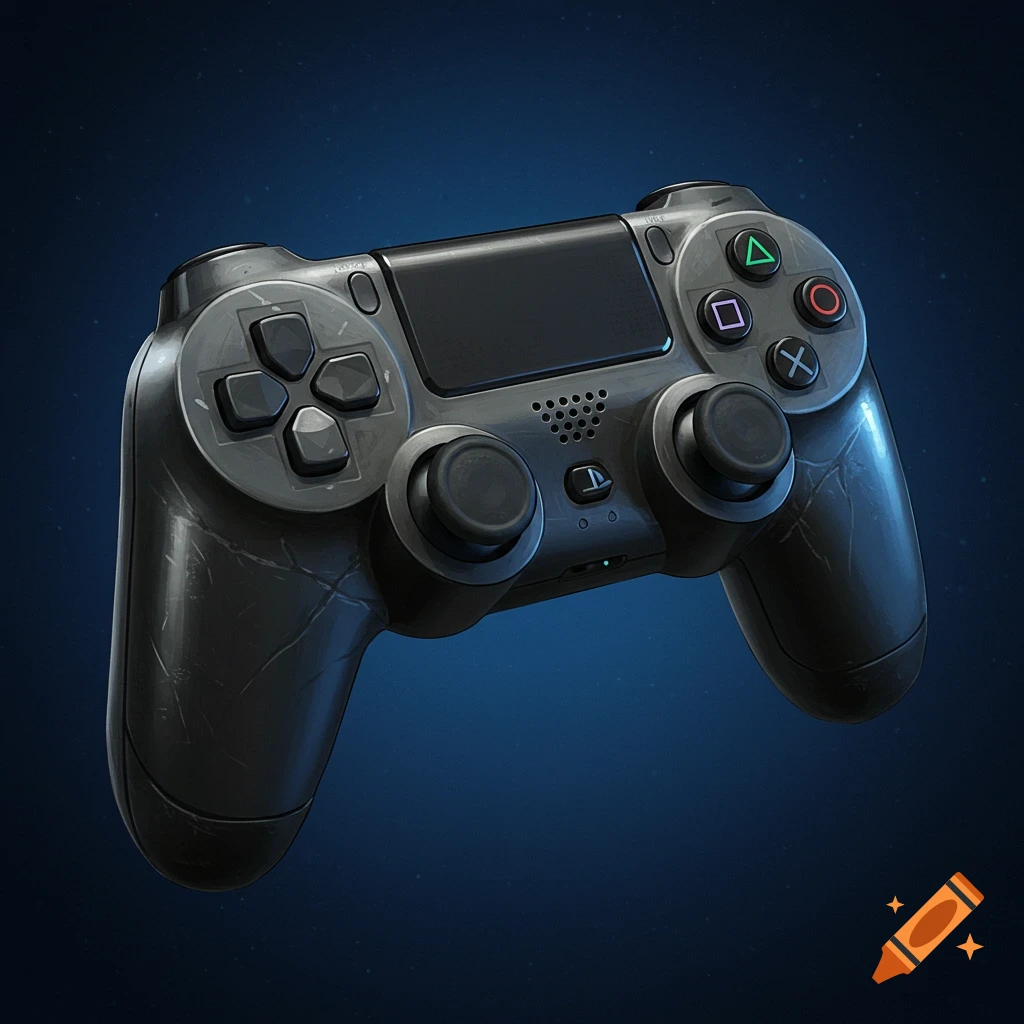 A stylized dark video game controller with geometric button symbols. on ...
