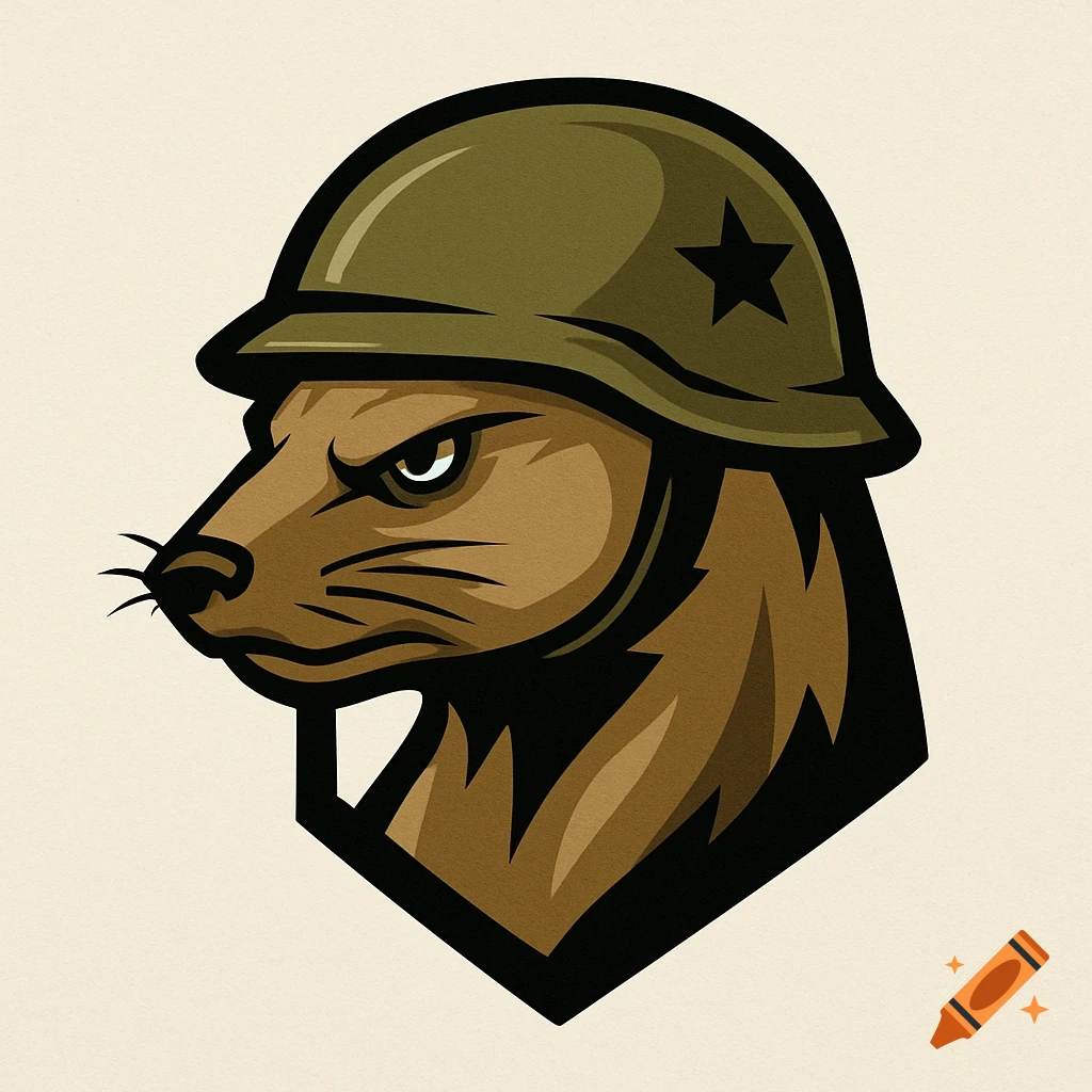 Stylized logo of a mongoose wearing a military helmet with a star. on ...