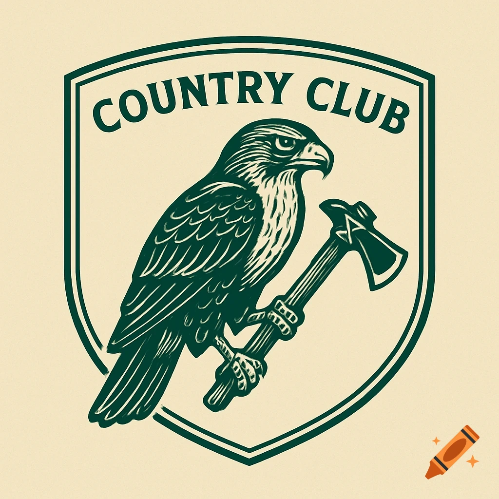 Logo emblem with a hawk holding a tomahawk inside a shield, text reads ...
