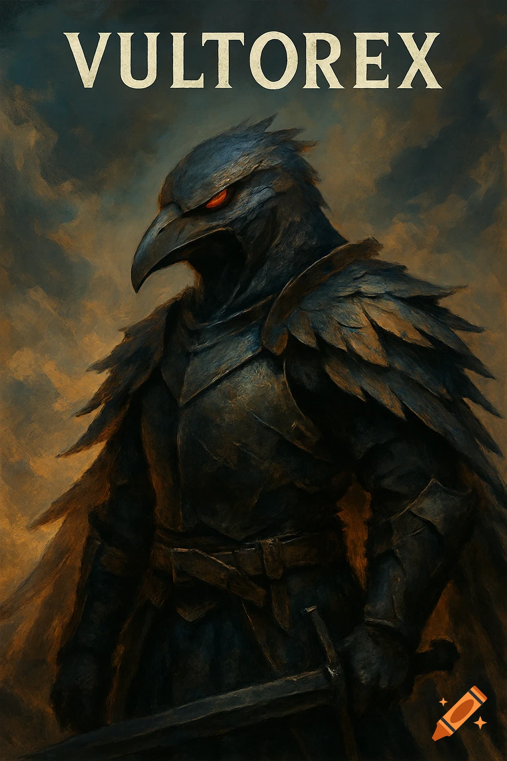 Painted dark fantasy portrait of a humanoid figure with a raven's head ...