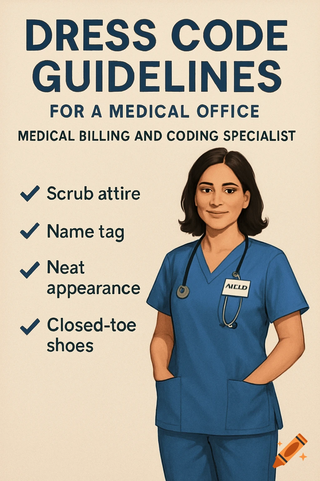 Illustration of a person in medical scrubs with a stethoscope and a ...