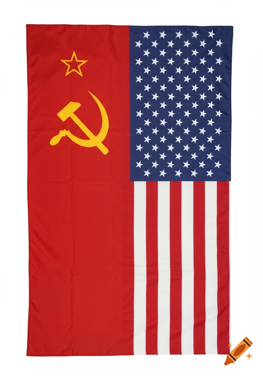 Flag split vertically between the Soviet Union flag and the United ...