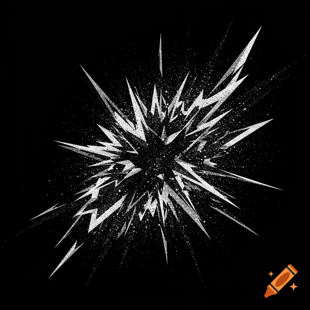 Abstract black and white graphic of a spikey explosion with sparkles ...