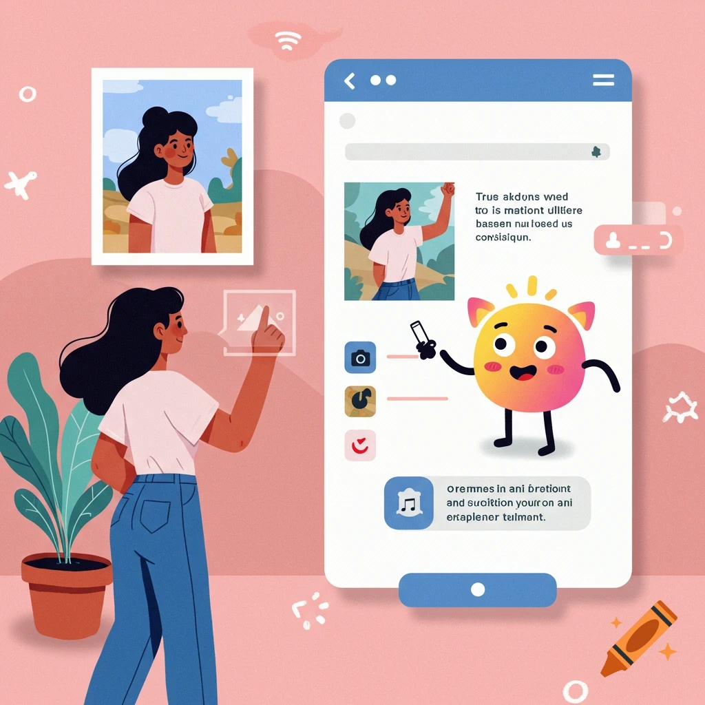 An illustration of a woman interacting with a mobile app interface ...