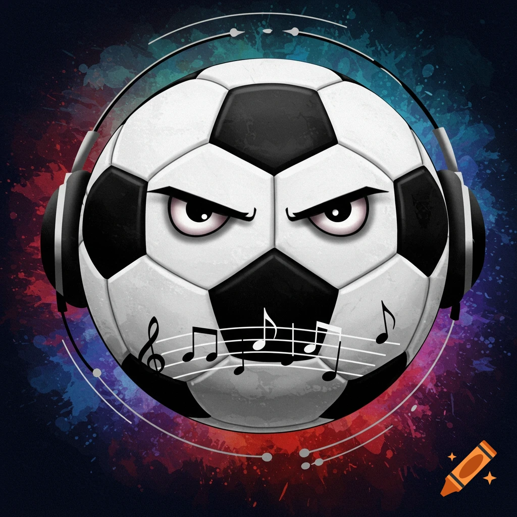 Illustration of a soccer ball with eyes wearing headphones and musical ...