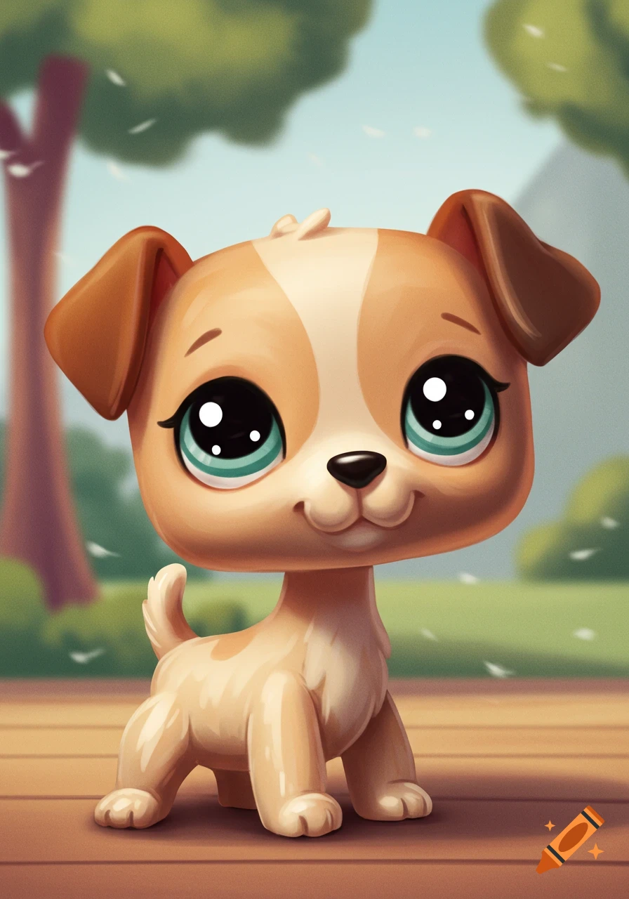 Cartoon drawing of a cute, stylized puppy in the style of an LPS toy ...
