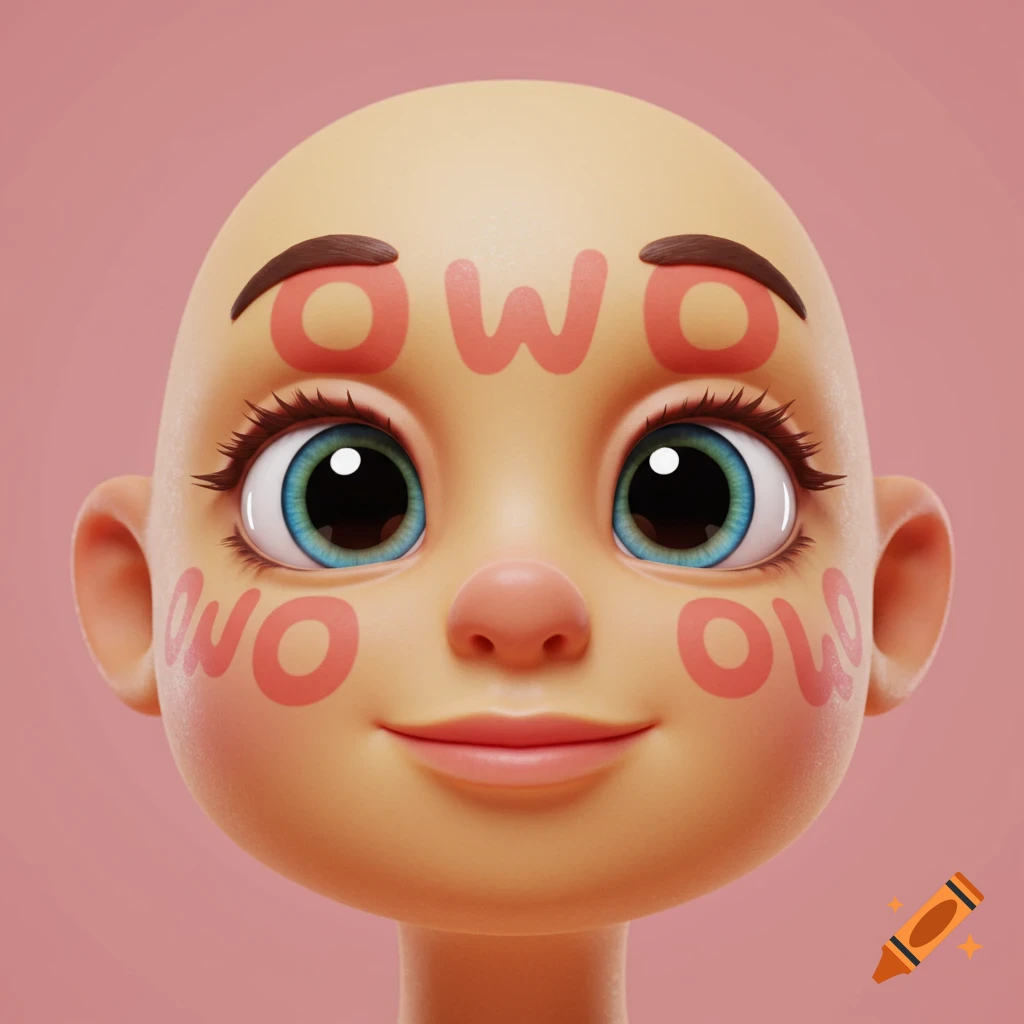 A stylized 3D rendering of a face with the text OwO on the forehead and ...