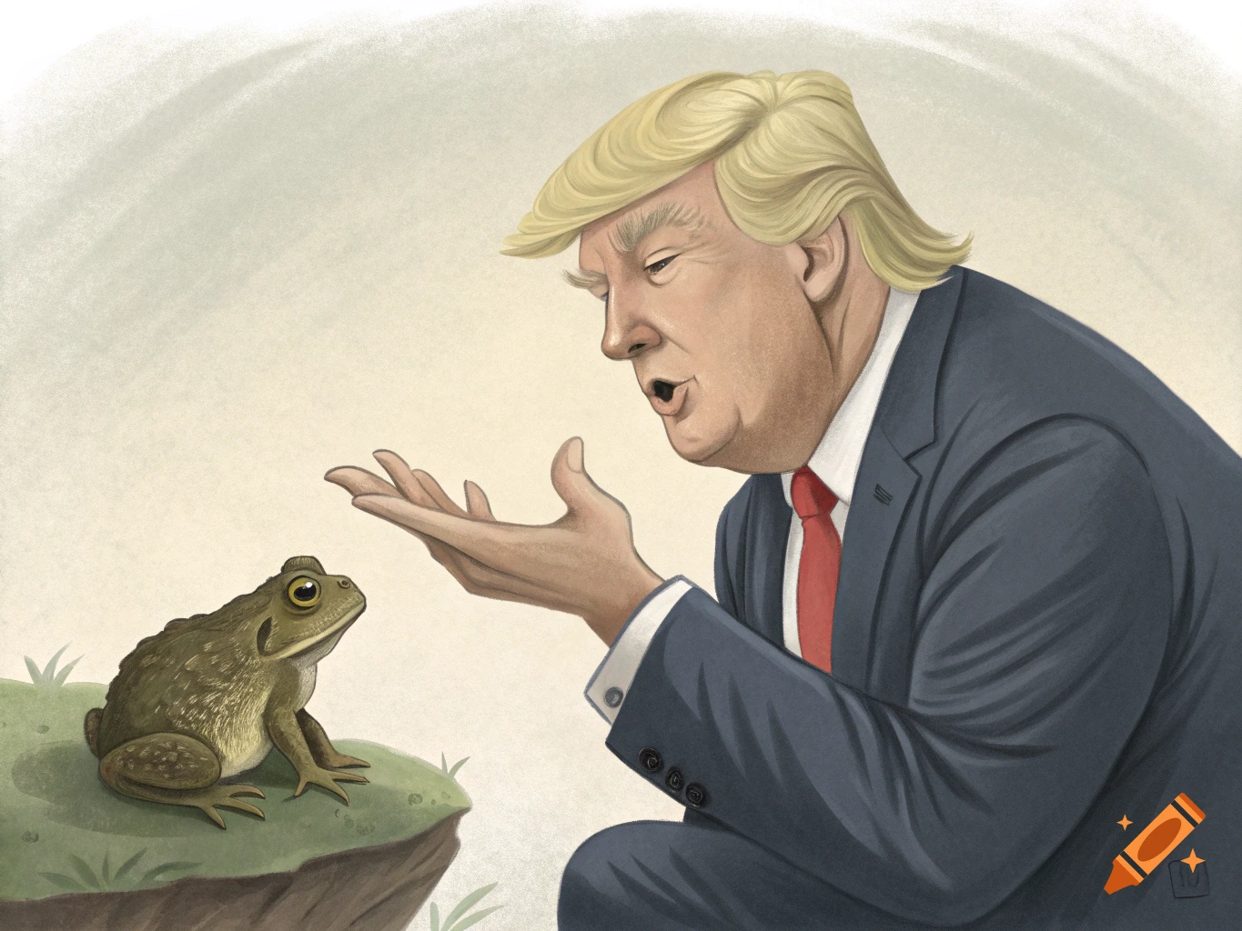 Illustration of Donald Trump kneeling and bonding with a toad on a rock ...