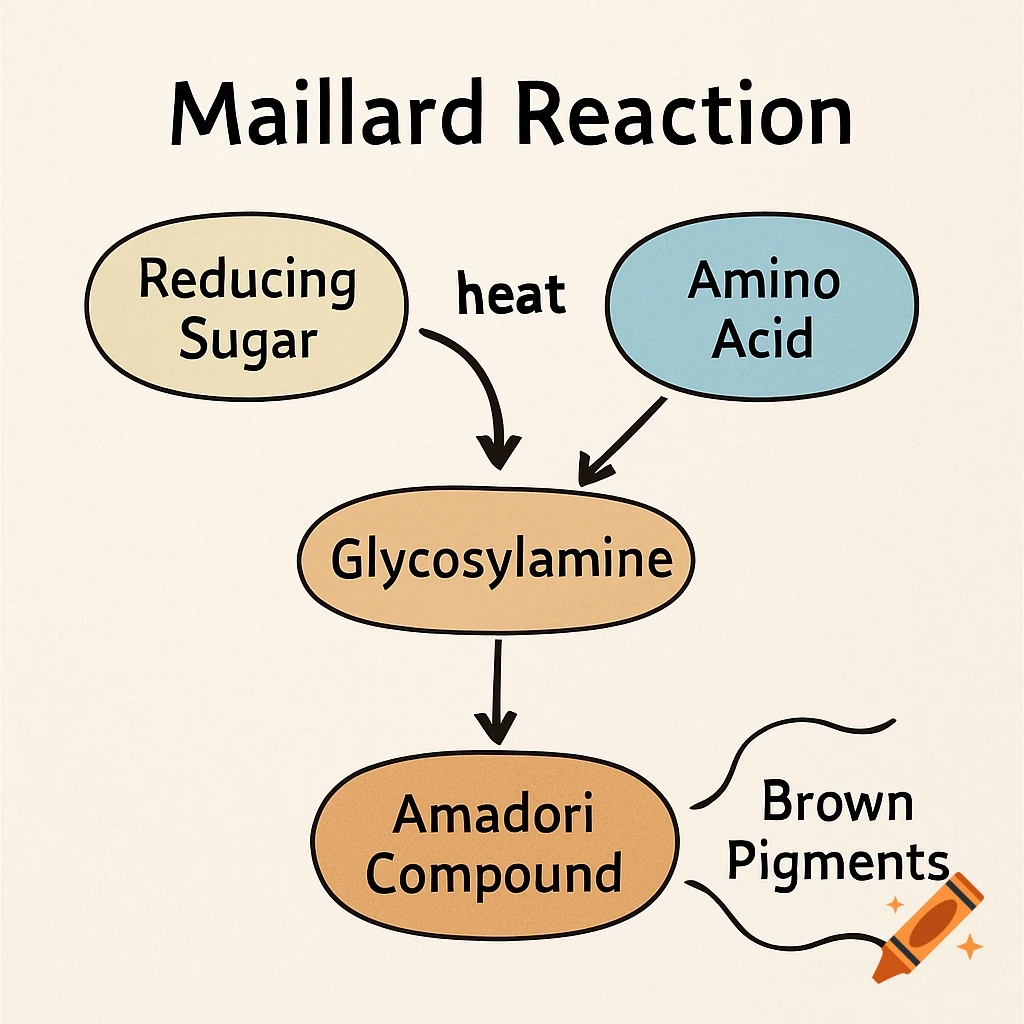 Diagram illustrating the steps of the Maillard Reaction. on Craiyon