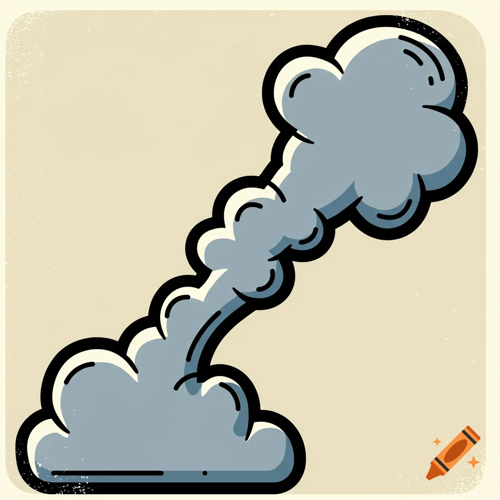 A retro style cartoon icon of a plume of grey steam rising. on Craiyon