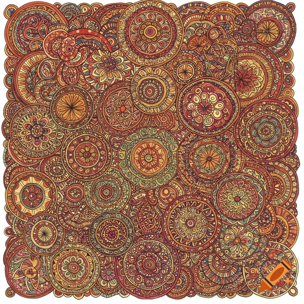 Colorful intricate circle pattern in Zentangle style on Craiyon