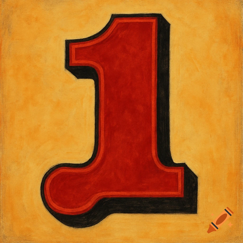 A red number 1 with black and red outline on a yellow background ...