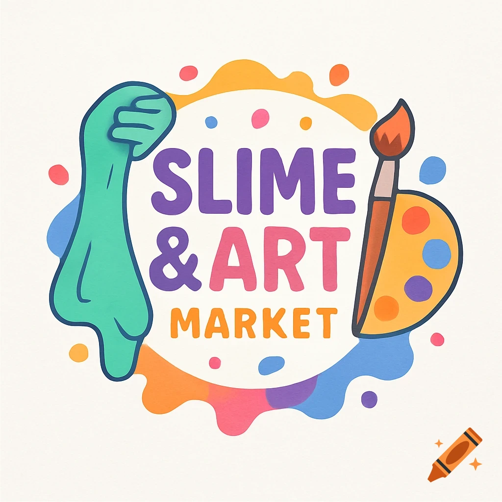 Logo for Slime & Art Market with a slime blob, paint brush, palette ...