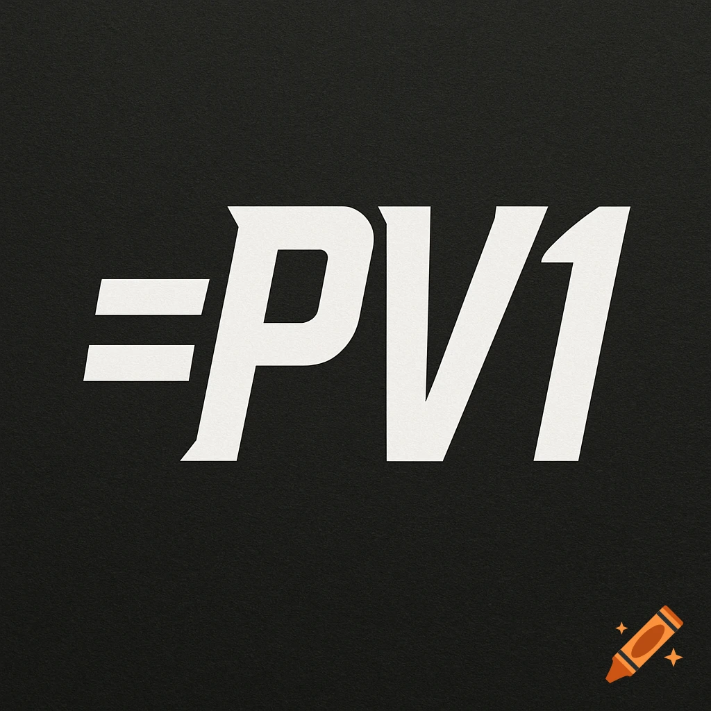 Logo with white text "=PV1" on a dark background. on Craiyon