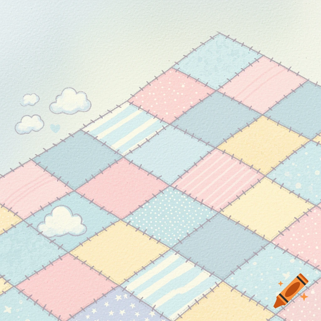 A close-up illustration of a pastel patchwork quilt pattern with small ...