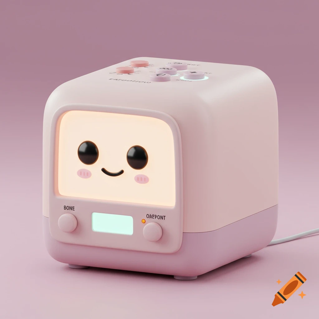 Cute pink and purple box-shaped ambient sound machine with a screen ...