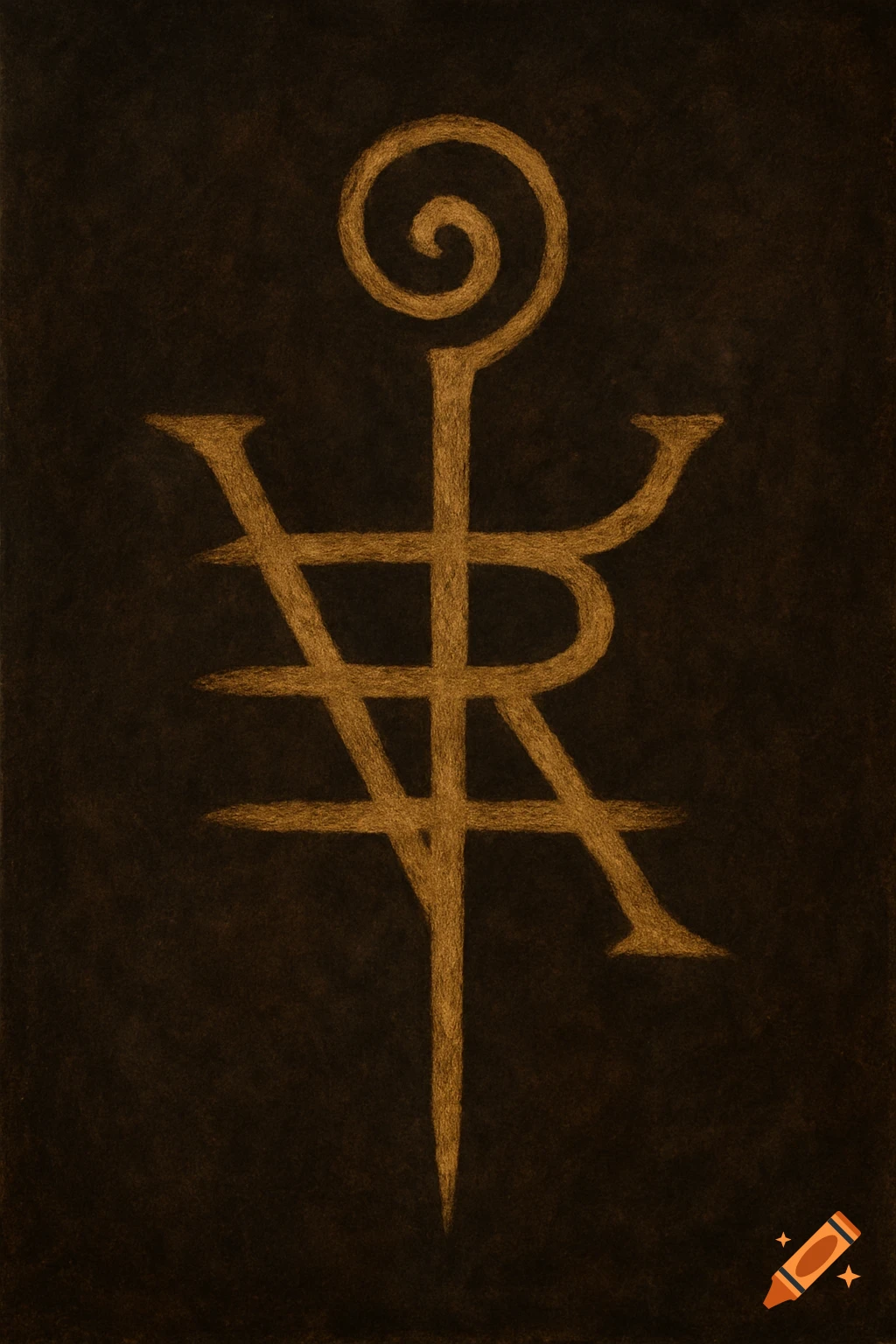 Golden textured sigil on dark background on Craiyon
