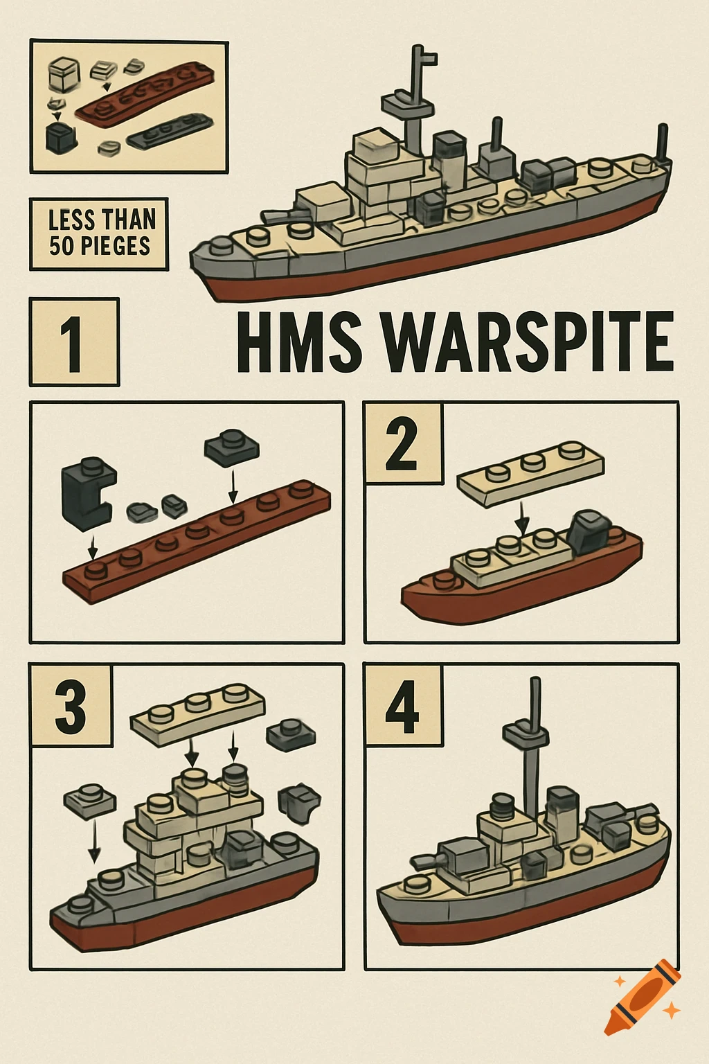 An illustrated instruction manual showing how to build an HMS Warspite ...