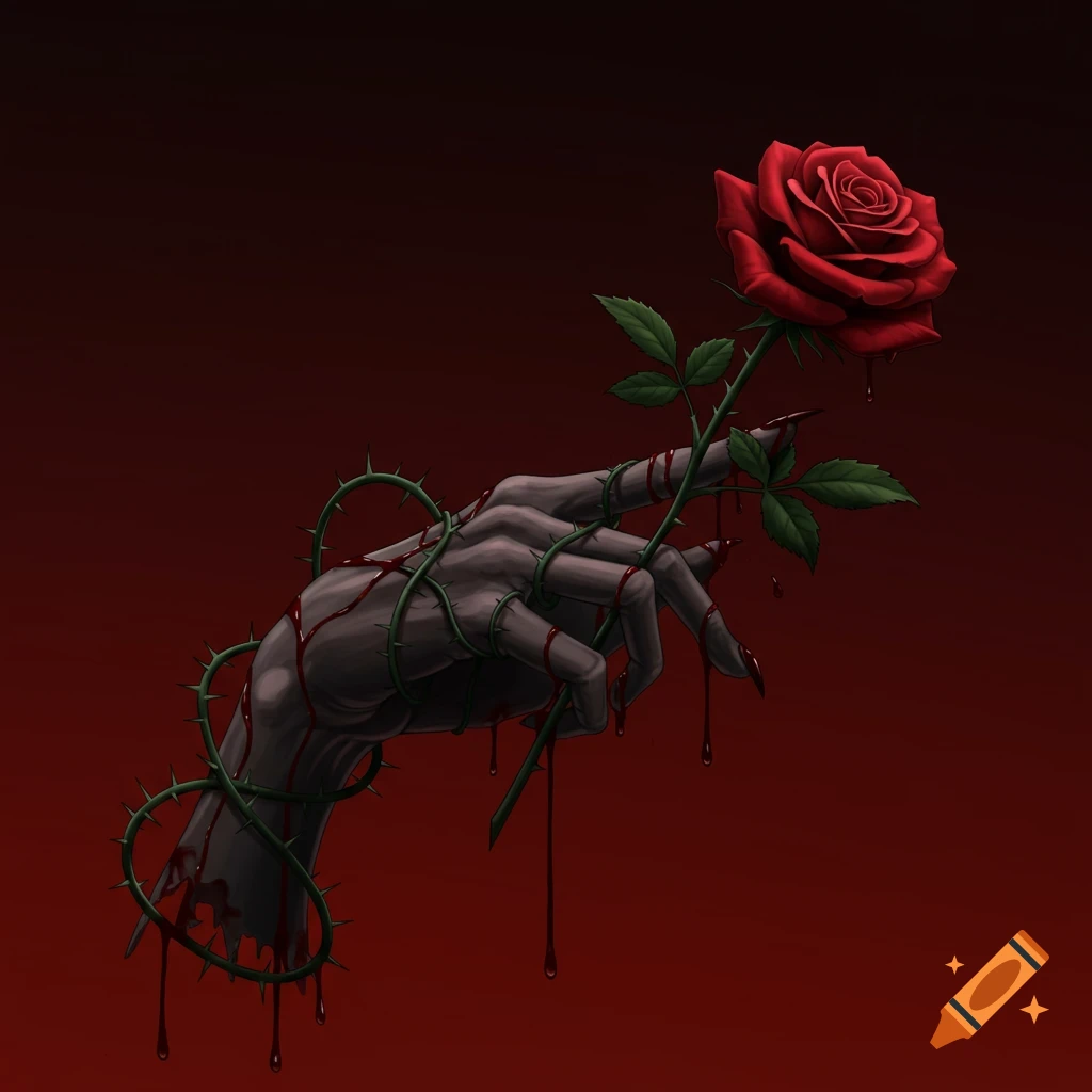 Dark fantasy illustration of a skeletal hand wrapped in thorns holding ...