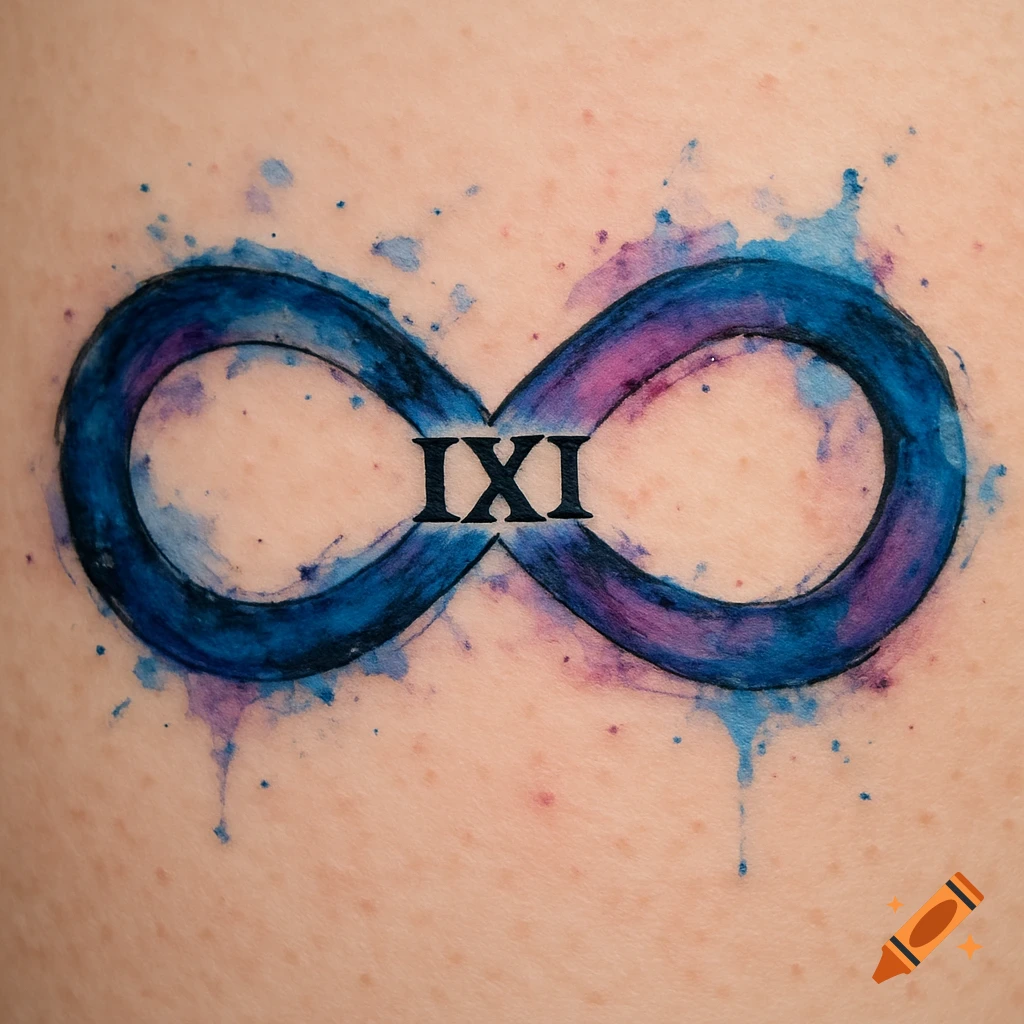 Watercolor infinity symbol tattoo with IXI text on Craiyon
