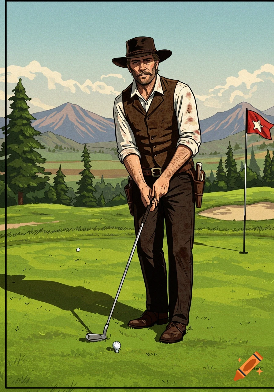 Stylized illustration of Dutch van der Linde playing golf. on Craiyon