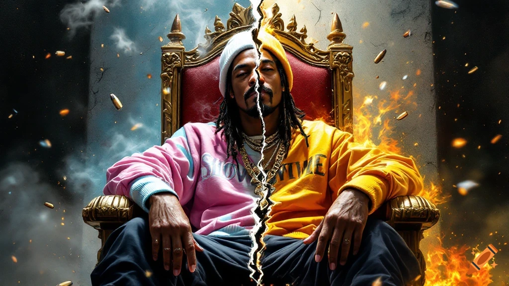 Cinematic digital illustration of a man split in half, sitting on a ...