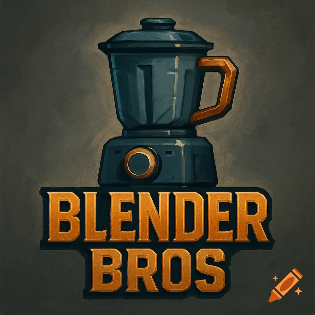 Illustration of a blender logo with the words "BLENDER BROS" below it. on Craiyon