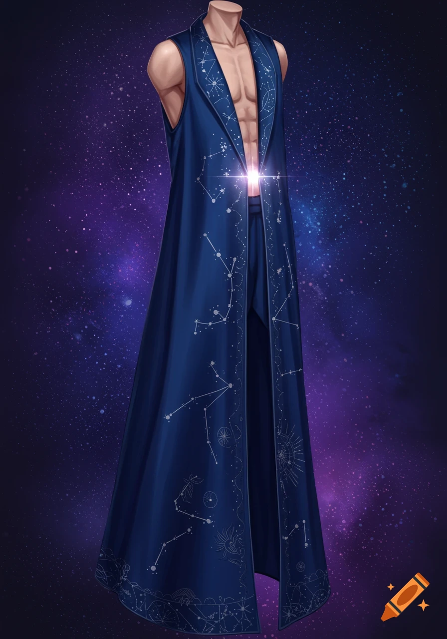 Sleeveless blue wizard robe with constellation design on a body ...