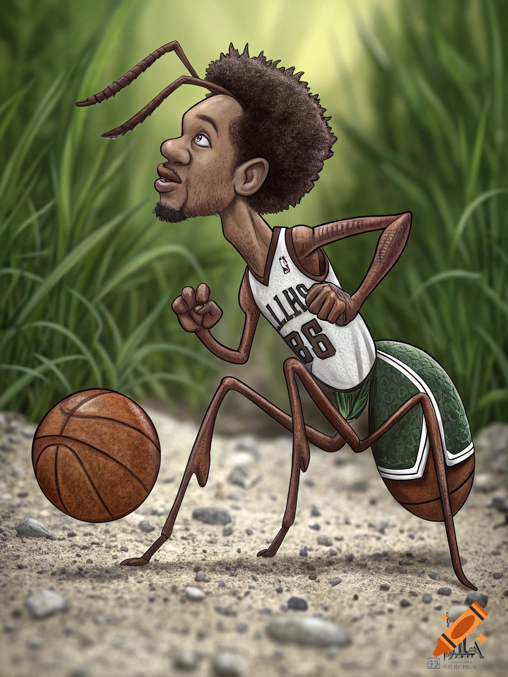 Cartoon illustration of an ant playing basketball while wearing an NBA ...