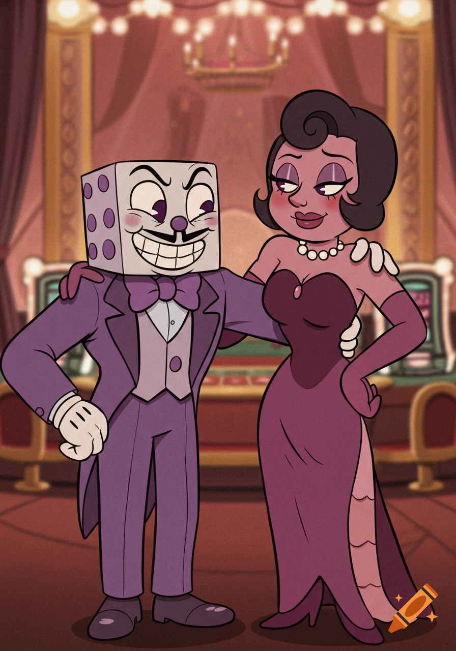King Dice and Baroness Von Bon Bon from Cuphead standing together in a ...