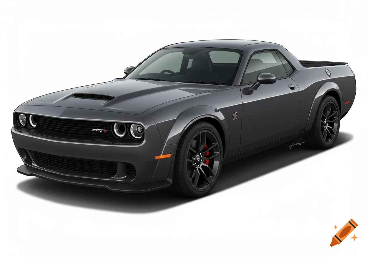 Dark grey car combining a Dodge Challenger front with a ute bed rear ...