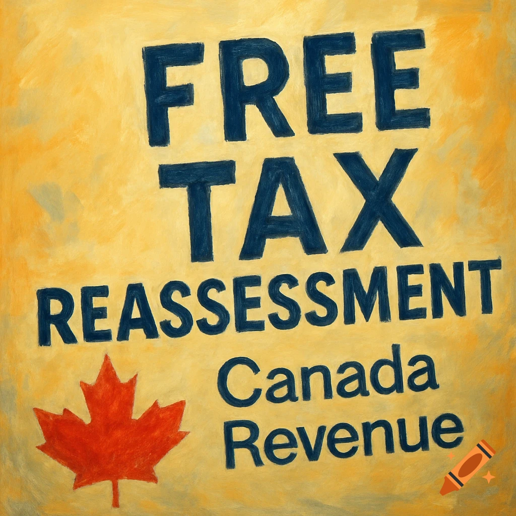 Crayon drawing with text FREE TAX REASSESSMENT Canada Revenue and red ...