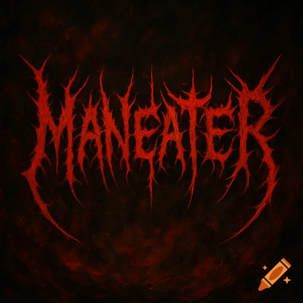Red jagged text in a death metal font on a dark background, reading ...