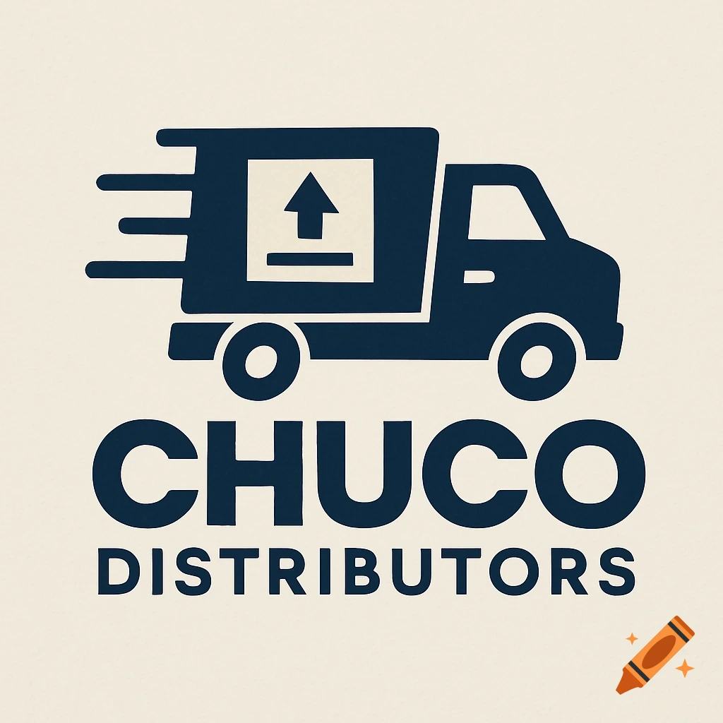 Logo with a blue delivery truck and the text CHUCO DISTRIBUTORS on Craiyon