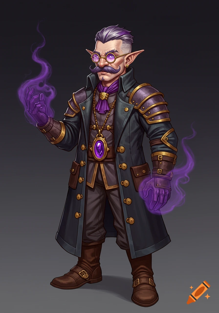 Fantasy character art of a gnome warlock casting purple magic, wearing ...
