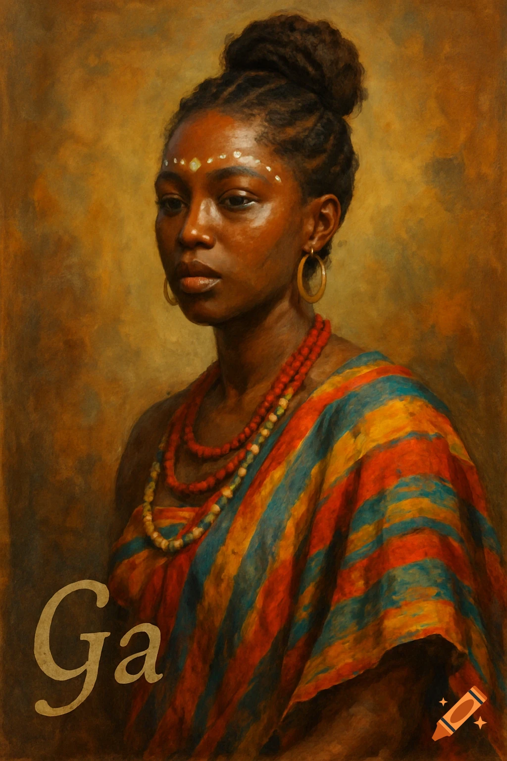 Painterly portrait of a woman in traditional dress and jewelry with ...