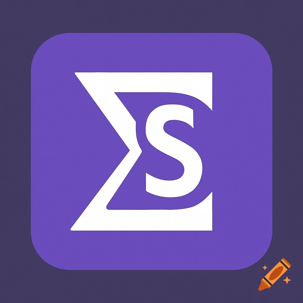 Purple rounded square with a white symbol combining a Greek Sigma and ...