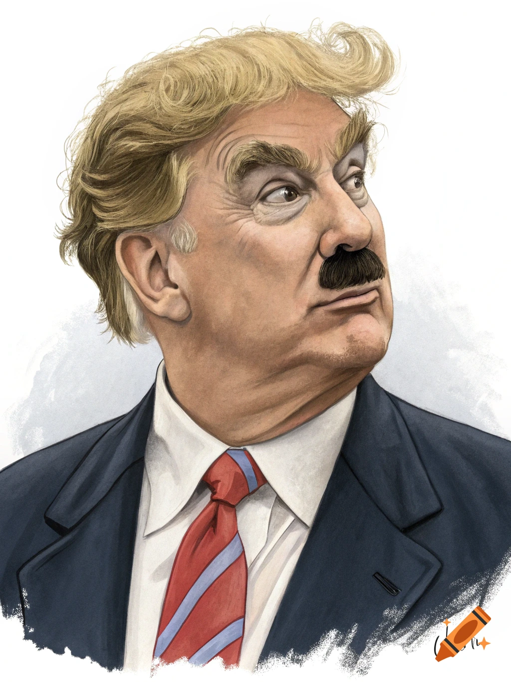 Illustration of Donald Trump with a painted moustache, wearing a suit ...