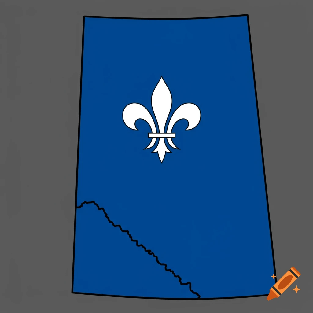 Outline map of Alberta filled with a blue field and white fleur-de-lis ...