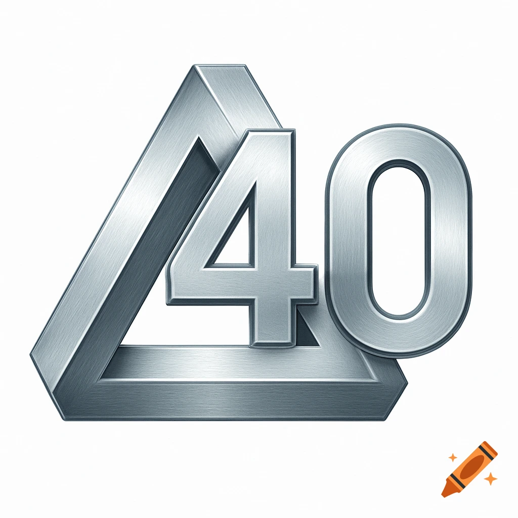 Metallic number 40 integrated into a Penrose triangle on a white ...