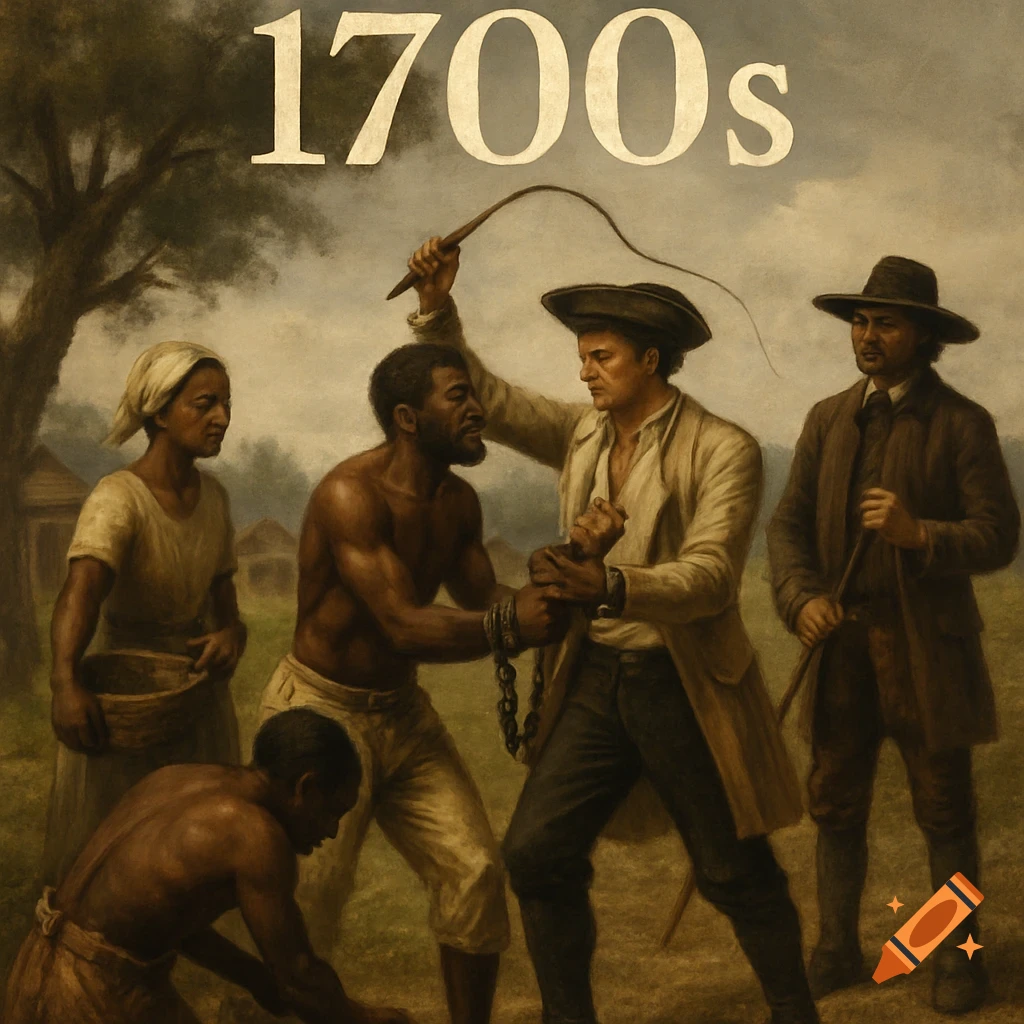 Historical painting showing enslaved people and slave owners in the ...
